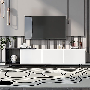 Bellemave White TV Stand for 80 Inch TV Modern Entertainment Center with Storage Cabinet and Open Shelf UV High Gloss Media Center Wood TV Console Table forLiving Room, White