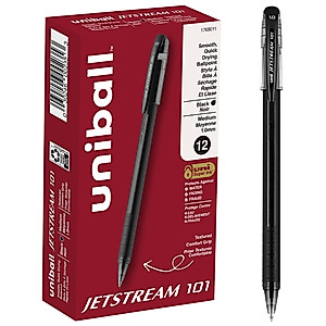 uni-ball Jetstream 101 Ballpoint Pens Medium Point, 1.0mm, Black, 12 Pack