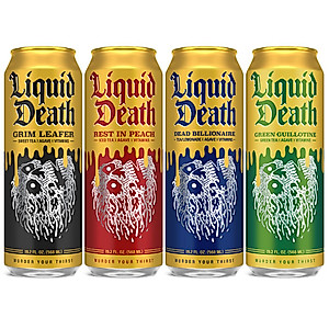Liquid Death Iced Tea Variety 12-Pack (19.2 Oz Cans) (Grim Leafer, rest in Peach, Dead Billionaire, Green Guillotine)