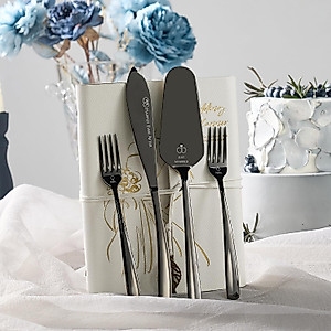AW BRIDAL Black Wedding Cake Knife and Cutter Set with Forks, Mr and Mrs Cake Cutting Set Pie Pastry Servers for Engagement Anniversary Wedding Bridal Shower Gifts