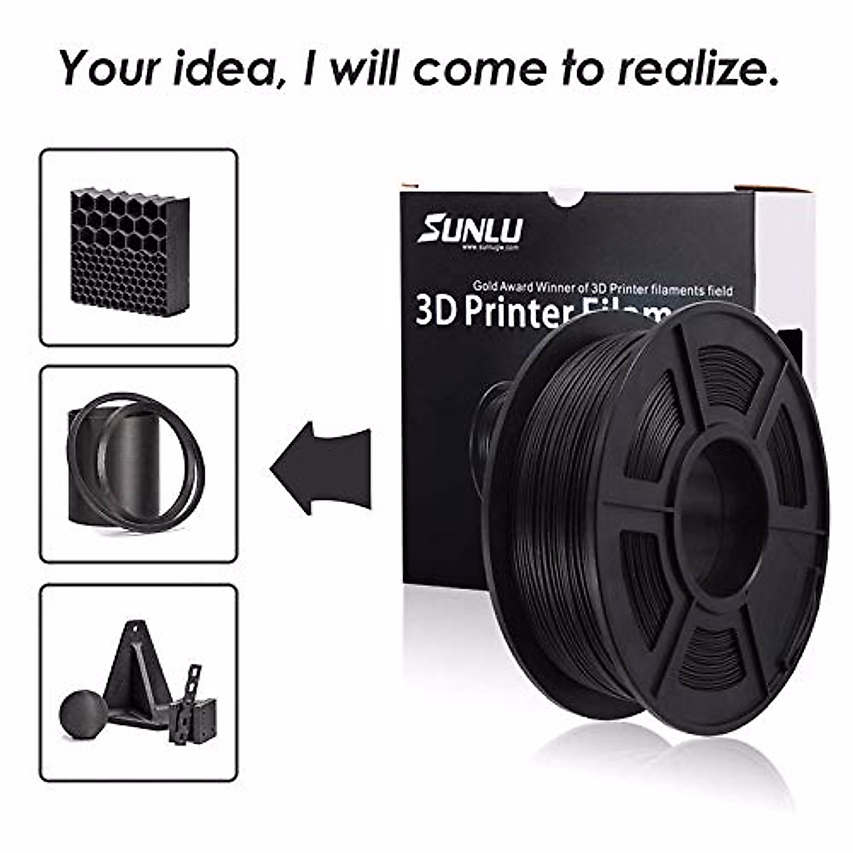 3D Printer Filament Carbon Fiber PLA, SUNLU Strong and Lightweight Carbon Fiber PLA Filament 1.75mm Dimensional Accuracy +/- 0.02 mm, Neatly Wound 3D Printing Filament, 1kg Spool, 300 Meters, Black