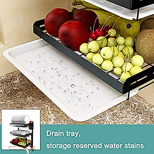 FEHUN Sinks,3 Tier 201 Stainless Steel Kitchen Wall-Mounted Dish Drying Rack Drain Rack