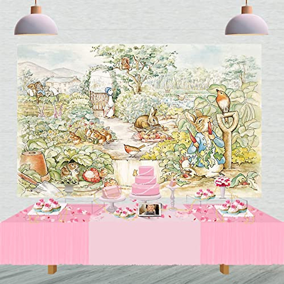 Rabbit Backdrops for Photography Baby Bunny Happy Birthday Party Decorations Background Spring Easter Photo Background Kids Newborn Party Supplies Custom Banner Video Studio Props