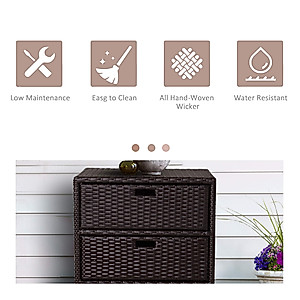 Outsunny Patio Wicker Pool Caddy, PE Rattan Storage Cabinet Organizer, Outdoor Towel Rack for Pool with 3 Large Drawers and Weather-Fighting Material, Brown