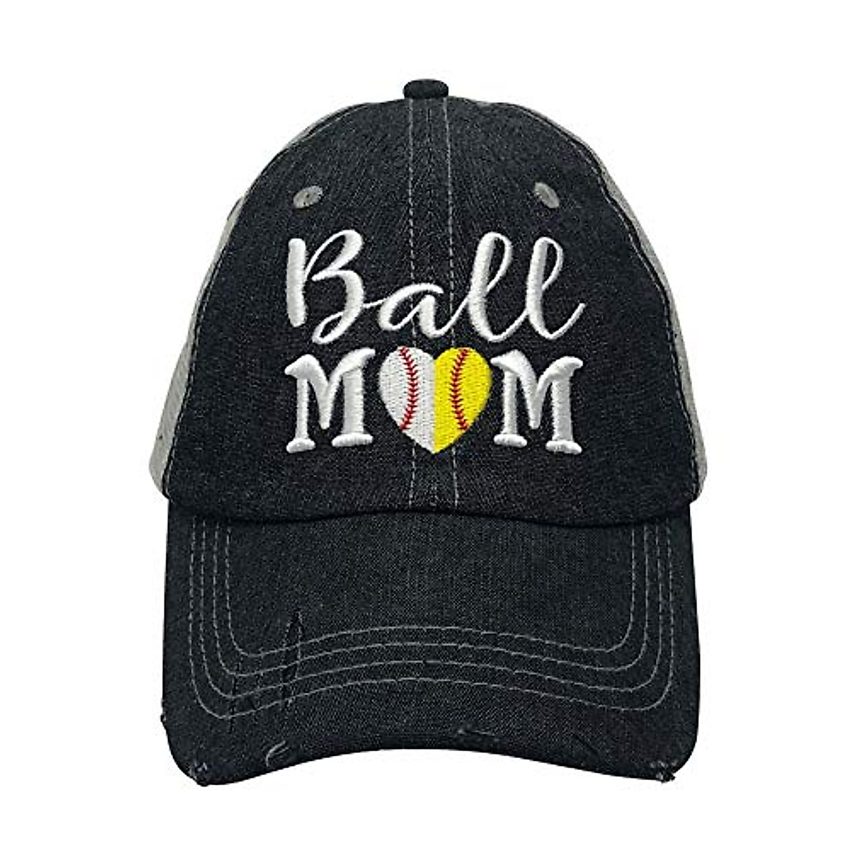Cocomo Soul Womens Ball Mom Hat | Baseball Mom Softball Mom Hat | Baseball Softball Mom Cap | Half Baseball Half Softball Hat 402 Dark Grey