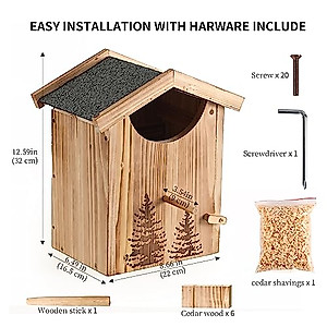 Owl House Barn Owl Box Screech Owl House with Bird Stand Great Horned Owl Box Bird Houses for Outside Large Handmade Wooden Rectangular Opening Bird Box,with Mounting Screws, Easy Assembly