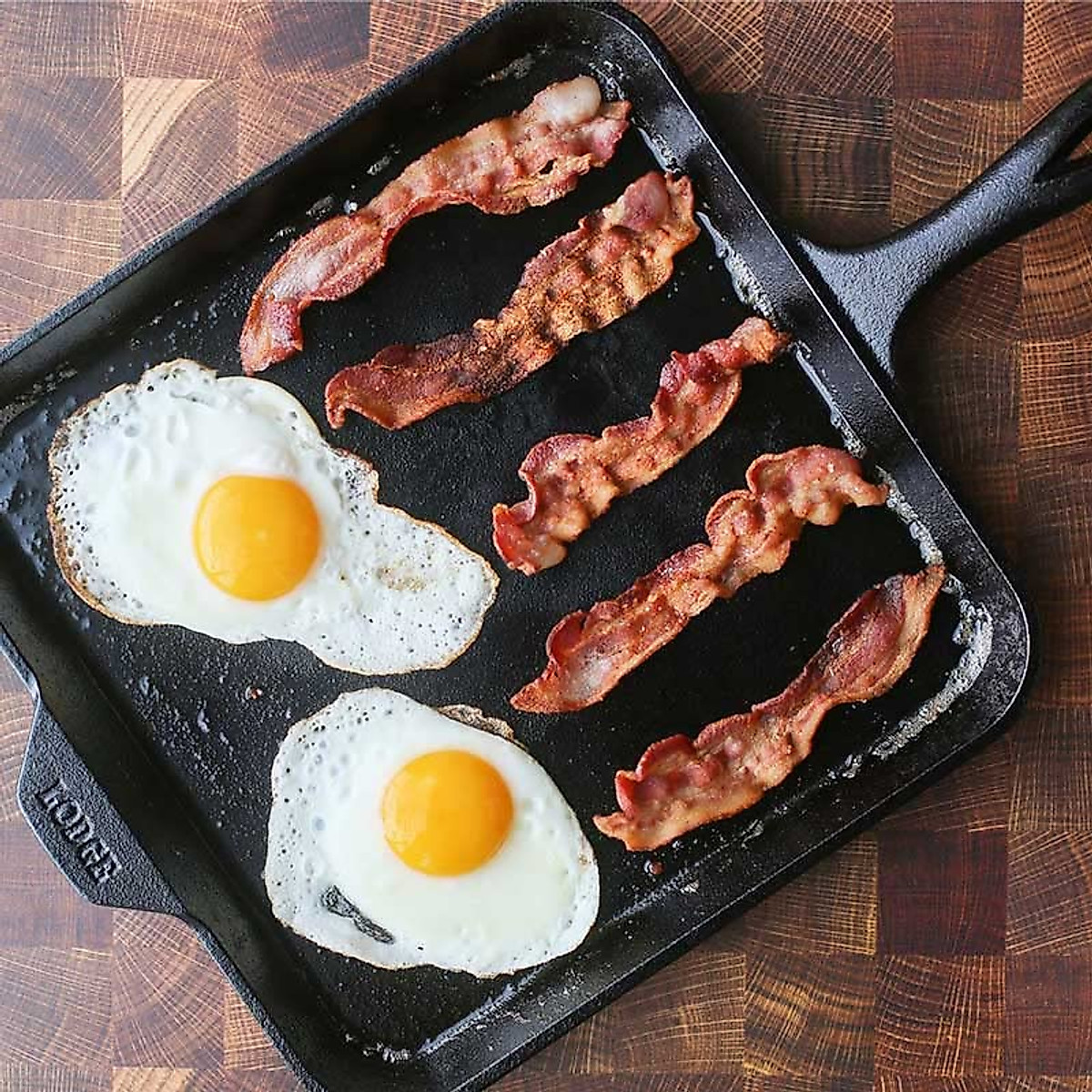 Lodge Cast Iron Square 11" Griddle & Silicone Hot Handle Holder - Red Heat Protecting Silicone Handle for Cast Iron Skillets with Keyhole Handle