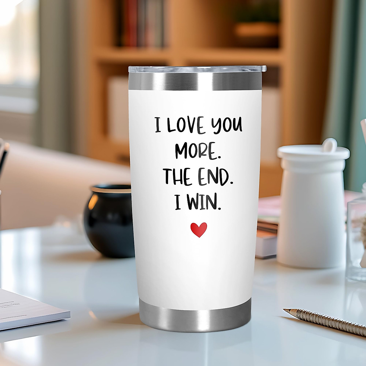 TEEZWONDER Couple Gifts for Him Her - I Win White Stainless Steel Insulated Coffee Tumbler With Lid 20 Oz - Anniversary Wedding Birthday Gifts for Women Girlfriend Boyfriend Wife Husband