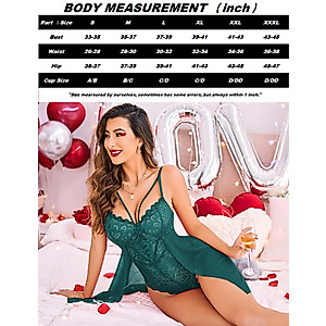 Avidlove Babydoll Lingerie for Women Floral Snap Crotch Teddy Chemise Nightie Lace Nightgown Blue Green