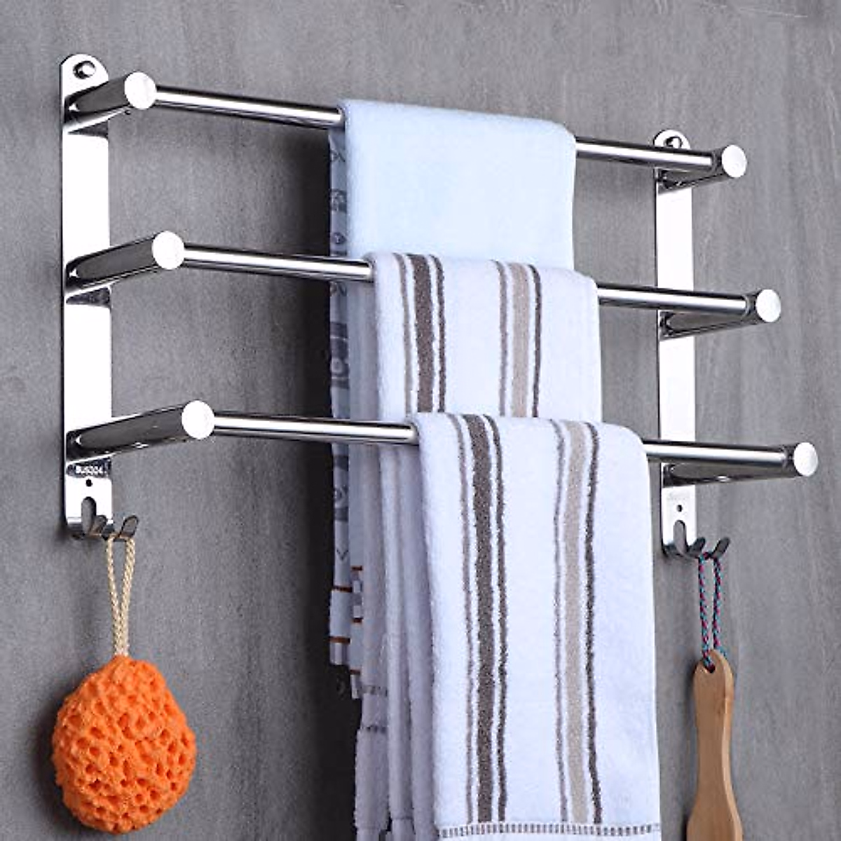 Bathroom Storage Bathroom Accessory 3 Tier Hanging Towel Rails Wall Mountable, SUS304 Stainless Steel Retractable 50-90cm Towel Rack Drill Free Towel Storage Rail for Bathroom and Kitchen