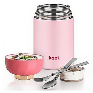 Avovy Thermos for Hot Food - 22 Oz Insulated Food Jar, Insulated Lunch Container with Bowl, Foldable Spoon& Fork, Powerful Insulated Food Thermos for School Office Camping Travel (Pink)