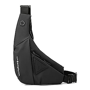 Long Keeper Sling Crossbody Bag - Men Water Resistant Chest Bag Casual Hiking Cycling Slim Lightweight Shoulder Backpack (Black)