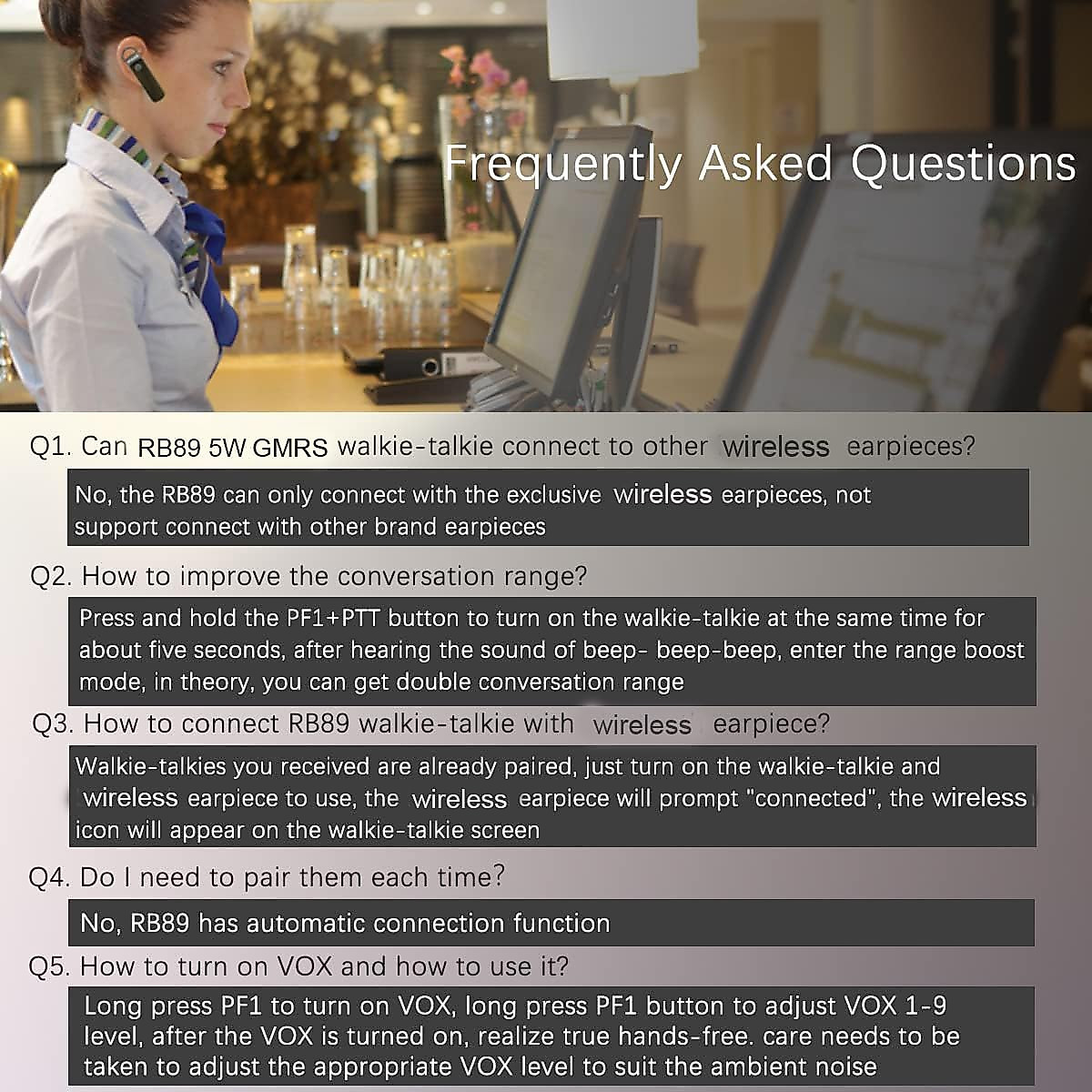 Retevis RB89 Bluetooth Walkie Talkies, 2 Way Radios Walkie Talkies Long Range, Wireless Earpiece, High Power, VOX, 2600mAh Battery, Rechargeable Walkie Talkie for Church School Security(2 Pack)