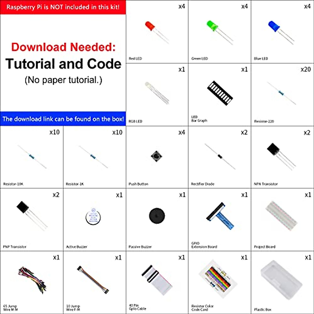 Freenove Basic Starter Kit for Raspberry Pi 5 4 B 3 B+ 400 Zero 2 W, 383-Page Detailed Tutorial, Python C Java Scratch Processing Code, 146 Items, 48 Projects (Raspberry Pi NOT Included)