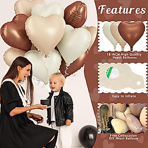 Brown Beige Cream Heart Balloons, 18inch 12PCS Coffee Cream Beige Heart Shape Balloons, Nude Neutral Foil Love Balloons for Valentine's Day Decorations for Engagement Baby Shower Wedding