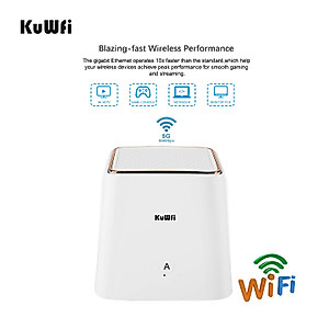 KuWFi Mesh Wi-Fi System, Gigabit WiFi Mesh Network Cover, Replaces WiFi Router and Extender, Whole-Home 6000 Sq. ft. Coverage, Seamless High-Performance Wireless WiFi Booster (3 Pack)