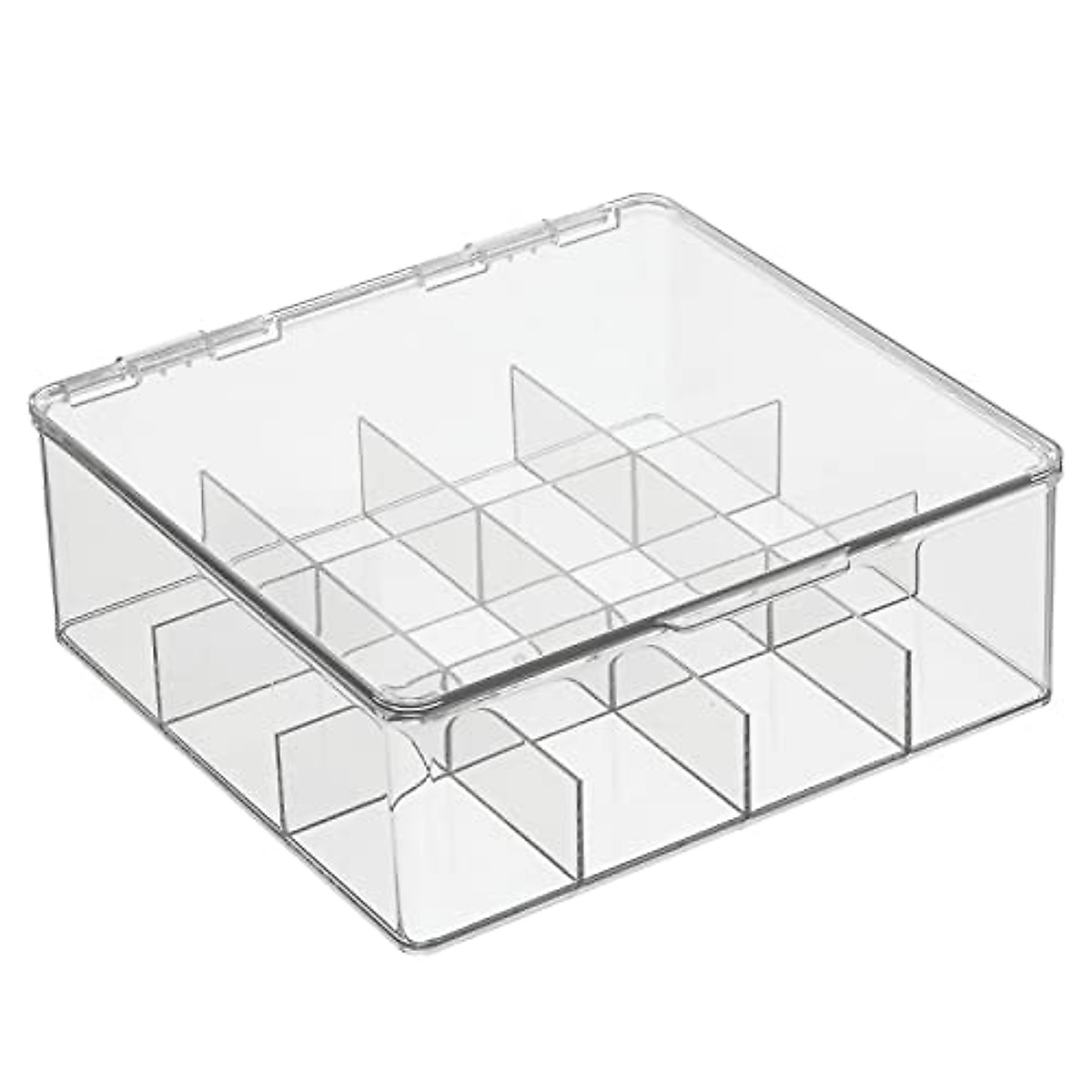 mDesign Plastic Stackable Tea Bag Organizer Storage Bin with Lid for Kitchen Cabinets, Countertops, Pantry - Container Holds Beverage Bags, Cups, Pods, Packets, Condiment Accessories - Clear