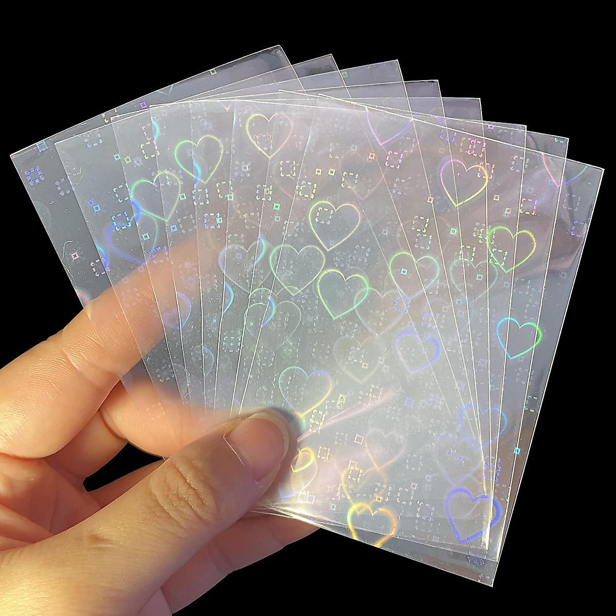 Black Lotus 100pcs/Lot Sweet Heart Shaped Laser Flashing Card Sleeves Trading Kpop Photo Cards Sleeve Shield Magic Card Protector Holographic Foil Protective Cover fit YGO (61x88mm), Clear, 10X7X2cm
