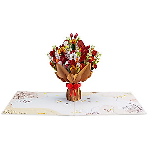 Paper Love Flower Bouquet Pop Up Card, Handmade 3D Popup Greeting Cards, For Fall Season, Birthday, Thanskgiving, Anniversary, Wedding, Get Well, All Occasion or Just Because | 5" x 7" Includes