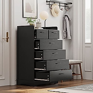 Hasuit Black 6 Drawer Dresser, Wooden Storage Chest of Drawers, Vertical Large Capacity Clothing Storage Organizer, Tall Dressers for Bedroom, Hallway, Entryway