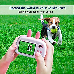 MCJL Child Camera Child Digital Camera Photograph Print Camera Cartoon Rabbit Video Recorder 1080P High List Anti Dual Lens 2.4 Inch IPS Screen,Pink,No Memory Card