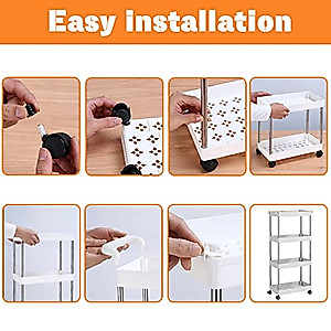 4 Tier Slim Rolling Storage Cart,Laundry Room Organization Rolling Utility Cart Slide Out Storage Shelves Mobile Shelving Unit Organizer for Office Kitchen Bathroom Laundry Narrow Places(White,Slim)