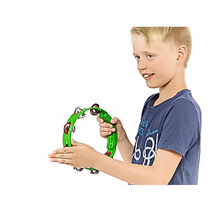 Nino Percussion NINO49GG Compact 8" ABS Plastic Handheld Tambourine, Grass Green