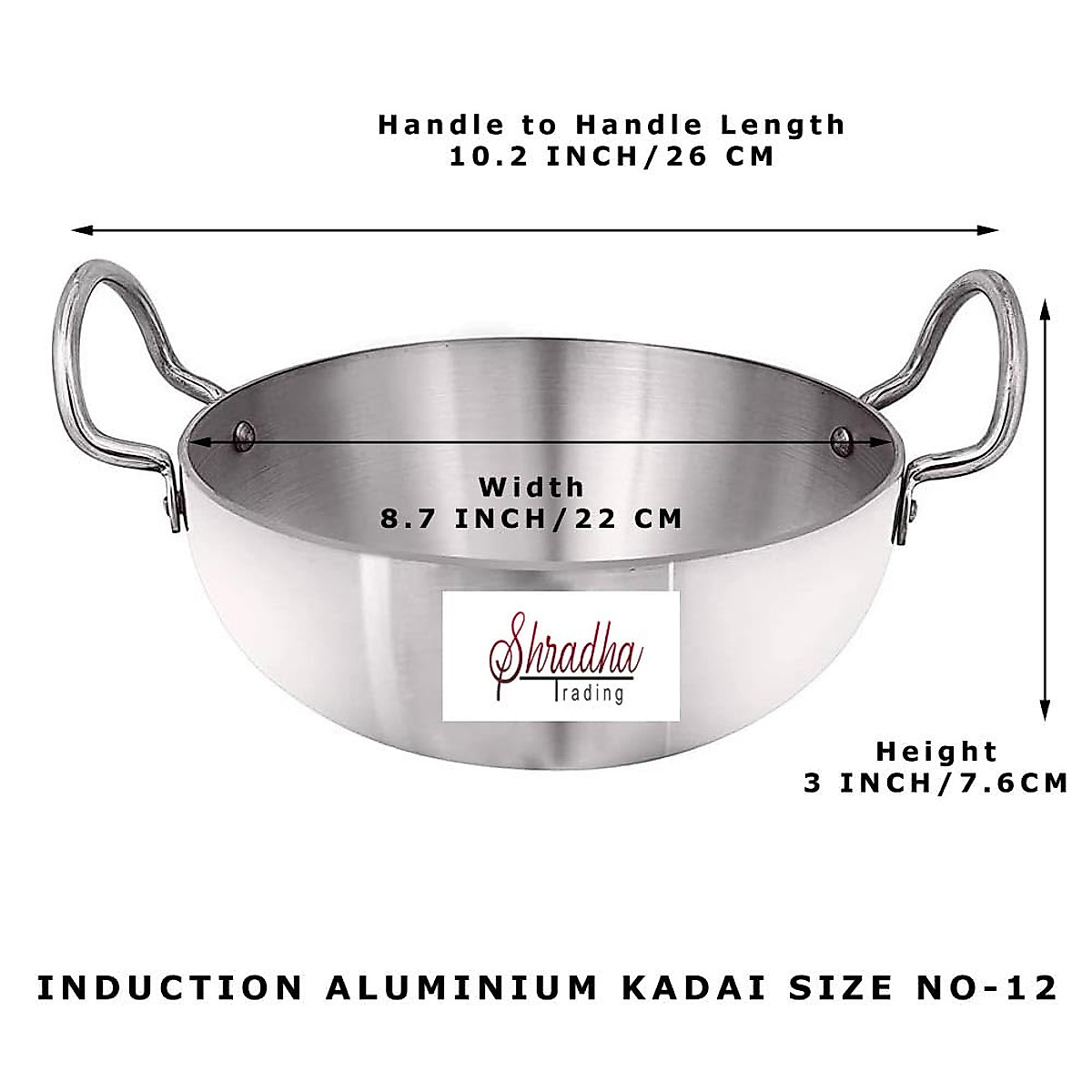 Shradha Trading Aluminium Kadai, Aluminum Indian Kadai,Indian Kadai, Cookware pan, Indian Stir Pan, Frying Pan, Size-12, Thickness 4 mm