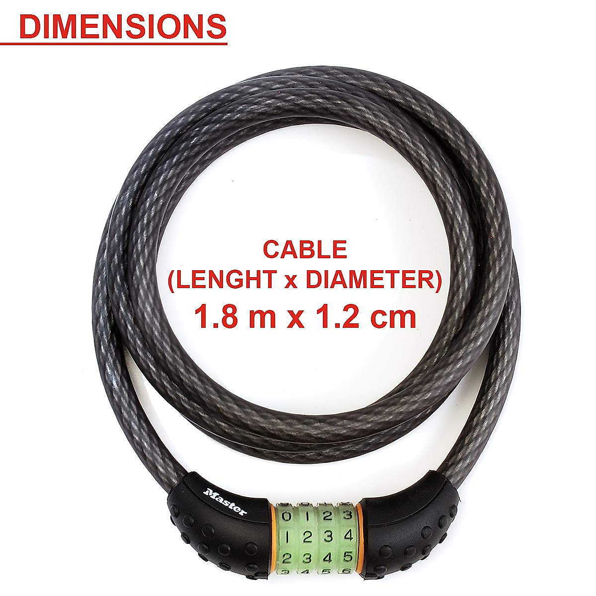 MASTER LOCK Bike Cable Lock [Combination] [1.8 m Coiling Cable] [Outdoor] [Mounting Bracket] 8190EURDPRO - Ideal for Bike, Electric Bike, Skateboards, Strollers, Lawnmowers and other Outdoor Equipment