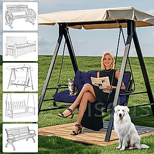 Swing Cushions 3 Seater Replacement Waterproof Porch Swing Cushions with Backrest and 8 Ties Thicken 4" Bench Cushion Replacement Patio Swing Cushion for Outdoor Furniture(Navy Blue 60x40in)