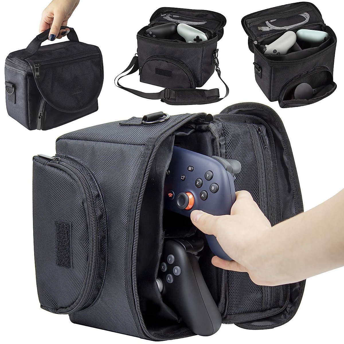 Orzly Carry Bag for Google Stadia - Multiplayer Pro-Travel Case - Features Storage Compartments & Pockets - Plus Handle & Strap for Portability - Fits Two Stadia Controllers, Chromecast & Cables etc