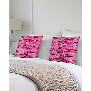 LUSWEET Cotton Throw Pillow Covers Reversible Set of 2, Camouflage Netting Camo Pink Soft Couch Pillow Covers for Sofa Bedroom Living Room 18 x 18 Inch Decorative Cushion Case Home Decor