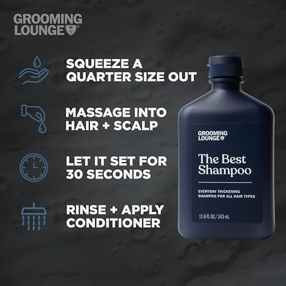 Grooming Lounge The Best Shampoo - Scalp Clarifying, Frizz Control Hair Wash for Men - Promotes Hair Length and Strength - Clean, Stimulating Peppermint Fragrance with Rosemary for Regrowth - 2 pack