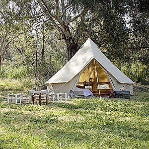 Psyclone Tents Fixed Floor 4m/13.12ft Luxury Bell Tent Outdoor All Weather 6-8 Person Cotton Canvas Yurt Medium Tent for Family Camping Glamping Hiking and Festivals