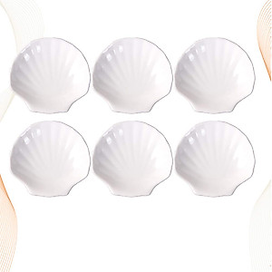 Cabilock 6pcs White Porcelain Shell Dish Multipurpose Ceramic Appetizer Plates Dinner Dessert Salad Plates Elegant Serving Dish 4 Inch