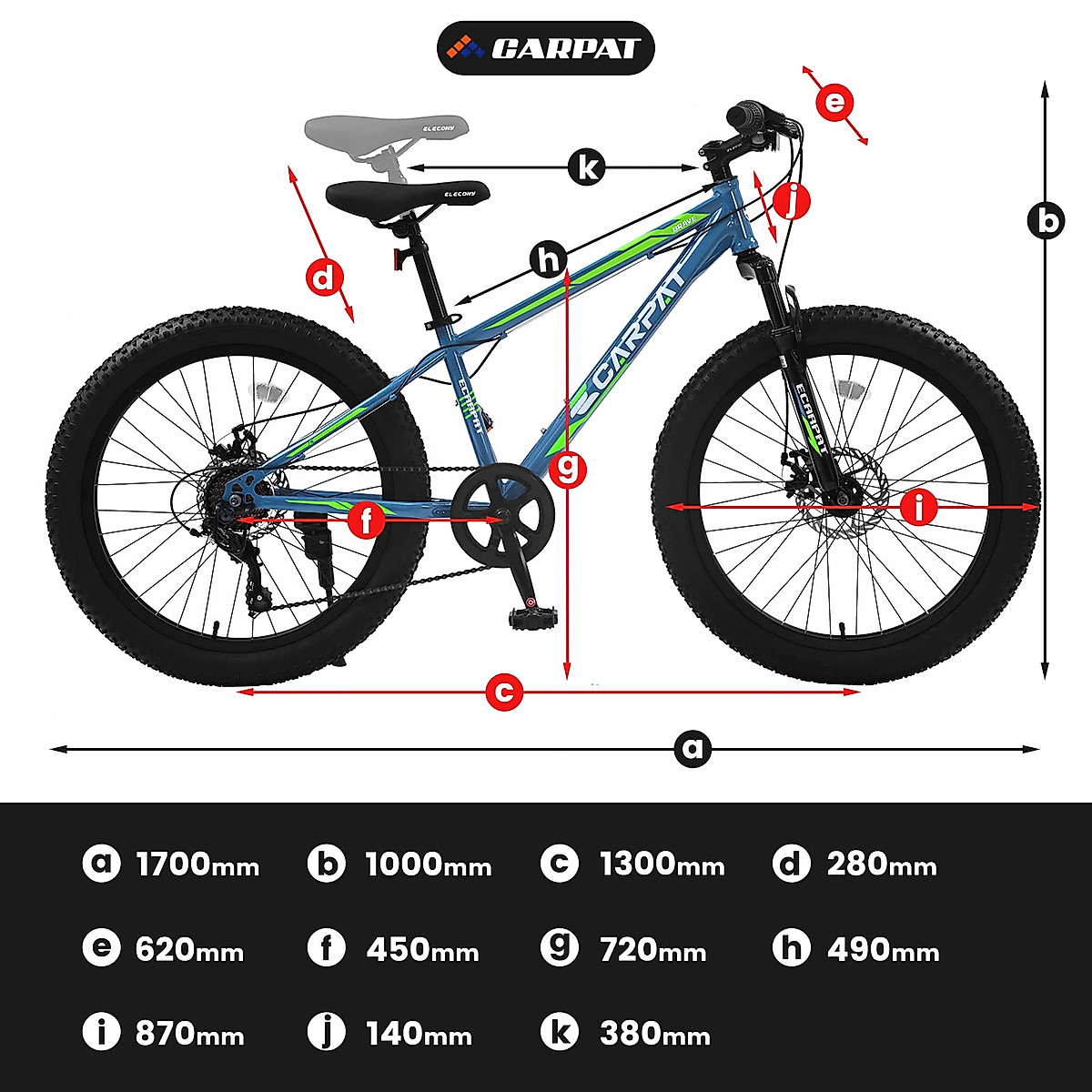 Ecarpat Mountain Bike 24 Inch Wheels, Christmas New Year Gifts 3-Inch Wide Fat Tire Snow Mountain Bikes, 7 Speed for Men Women Bicycles, Steel Frame Disc Brake Front Suspension