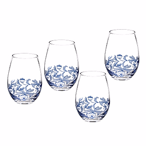 Portmeirion Spode Blue Italian Stemless Wine Glasses | Set of 4 | 19-Ounce Capacity | Red or White Wine Glass | Tumblers for Water, Cocktails, and Other Beverages