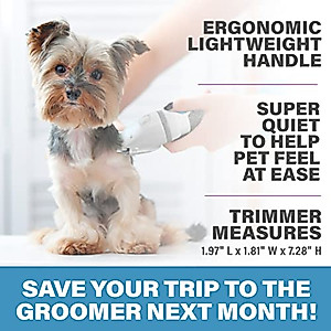 Bell+Howell PawPerfect Pet Fur and Hair Trimmer Dog Hair Clippers with Stainless Steel and Ceramic Blades Low Noise Rechargeable and Cordless Shaver for Dogs Cats and Other Furry Pets As Seen On TV