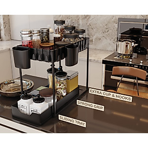 SLAH Pack of 2 Under Sink Organizers and Storage for Bathroom - 2 Tier Undersink Storage with Sliding Drawer and Hanging Hooks - Multi-purpose Organization for Kitchen Sink Organizer Under Cabinet