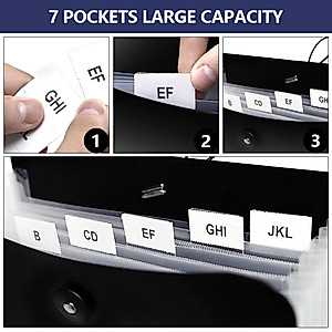 Credibility Accordion File Folder Organizer, 2 Packs Vertical Expanding According Plastic File Folder Bag with 7 Pocket and Labels for A4 Letter Size Paper Document, Bungee Closure, 13.78” x 9.84''
