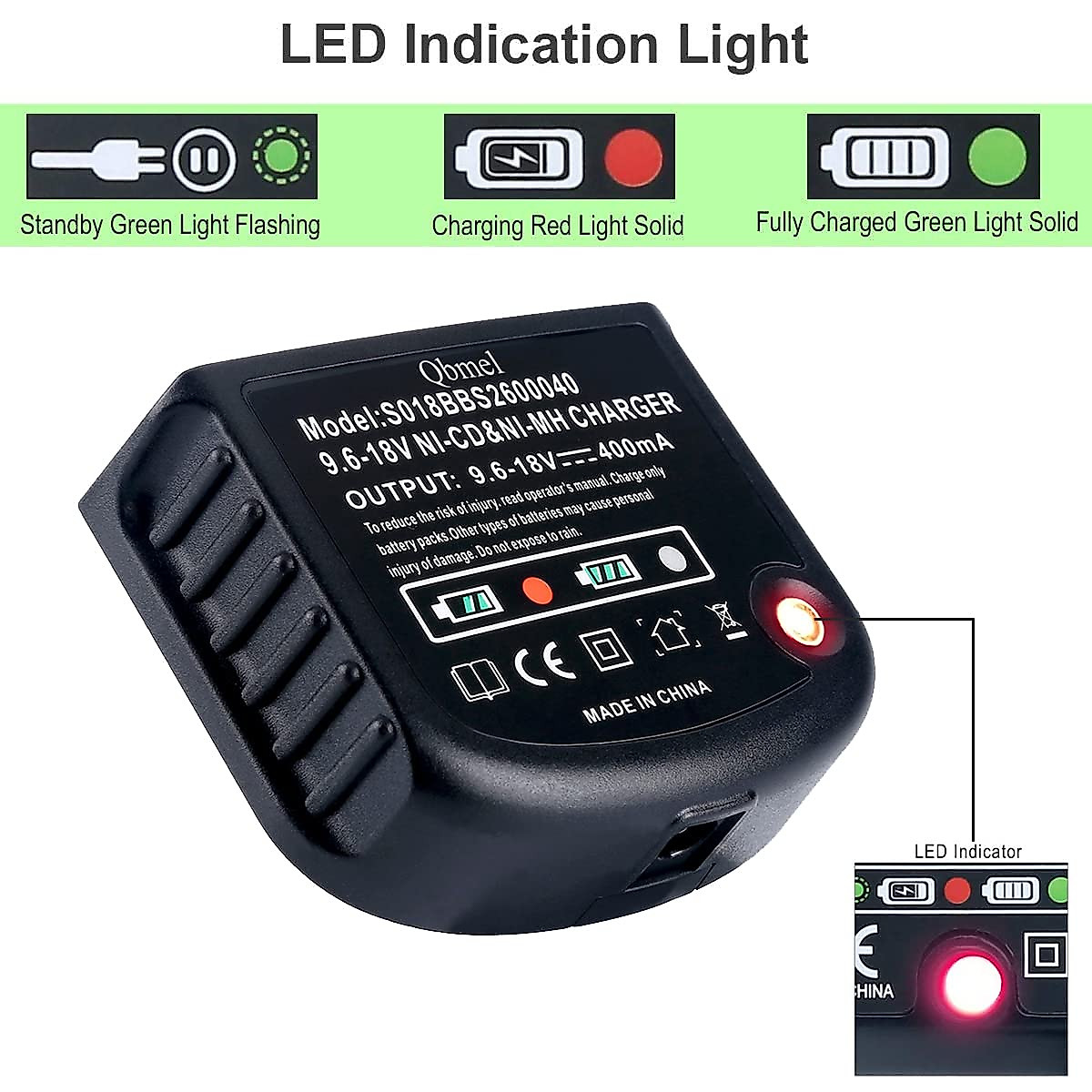 9.6V-18V NI-CD&NI-MH Multi Volt Battery Charger 90556254-01 Replace for Black&Decker 18V 14.4V 12V 9.6V Slide Battery HPB18-OPE HPB18 HPB14 HPB12 HPB96