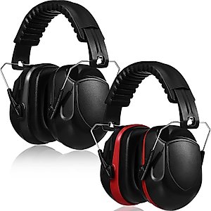 2 Pcs Noise Cancelling Safety Earmuffs for Shooting Hearing Protection NRR 28dB Ear Protection Adults Adjustable Earmuffs (Black, Red)