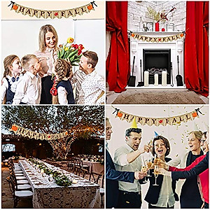 ERKOON Happy Fall Burlap Banner Happy Fall Sign Pumpkin Flag Rustic Natural Fall Harvest Banner for Autumn Home Party School Party Decoration