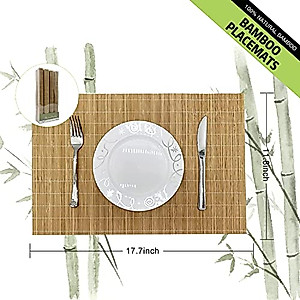 ANDSTAR Set of 8 Pcs Bamboo Placemats Sushi Rolling Mat Japanese Style Natural Anti-Slip Bamboo Placemats Washable Heat-Resistant Table Mats for Dining Room and Kitchen（Brown）