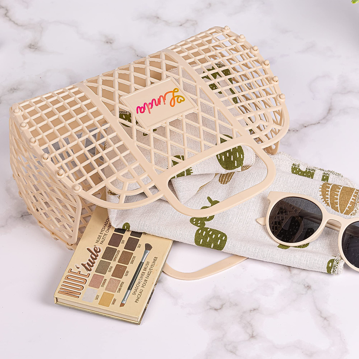 Flycalf Personalized Jelly Bags Beach Basket for Kids, Retro Style Summer Child Gifts Tote Purse Reusable Storage Custom Gift Plastic Baby Girl Women Birthday Party Wedding Flower Favors 1PC (No)