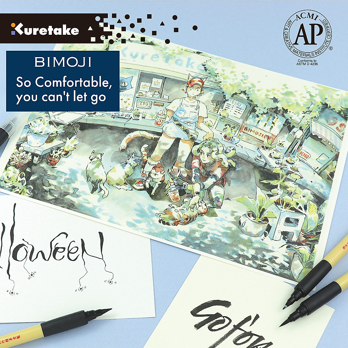Kuretake Bimoji Brush Pen, 5 pcs set (Extra Fine, Fine, Medium, Large, Medium Brush), great for Calligraphy, Hand lettering and Illustration, for Beginners and Professional, Made in Japan