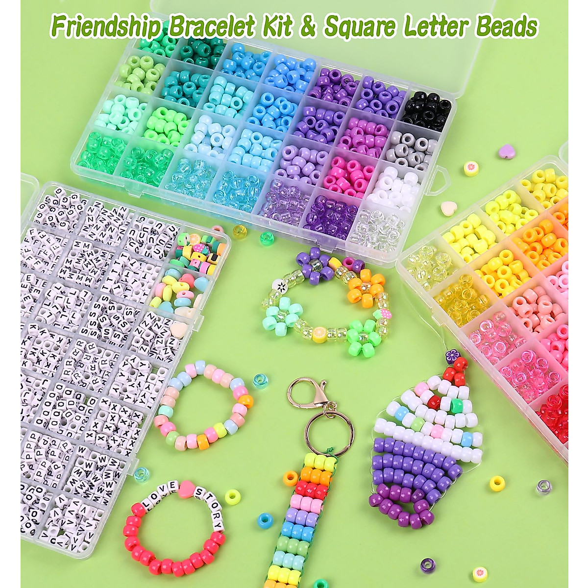 Wutubug 3000Pcs 56 Colors Pony Beads for Bracelet Making Kit, Rainbow Kandi Beads Friendship Bracelet Kit with 910pcs A-Z Letter Beads, DIY Jewelry Making Beads Craft for Adults