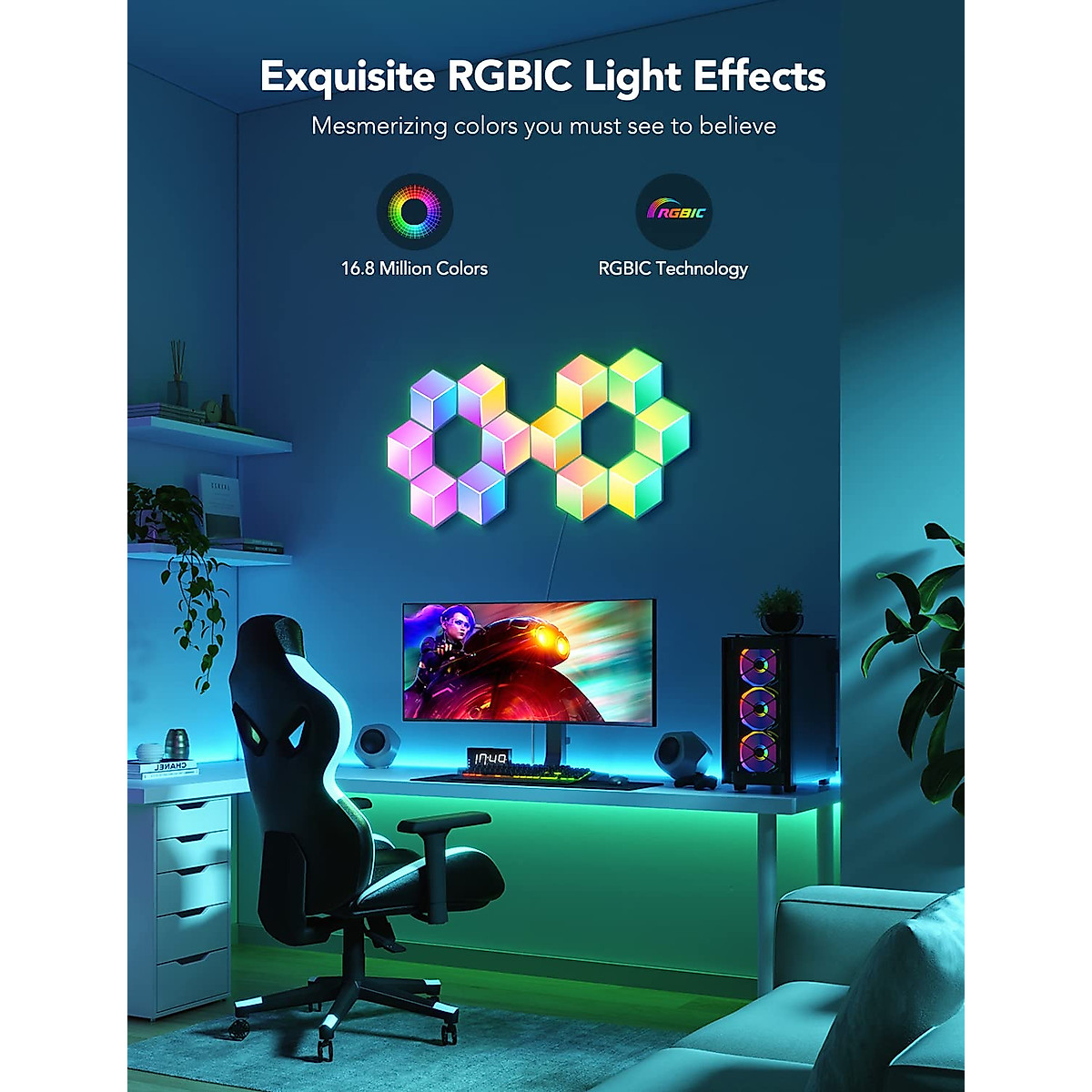 Govee Glide Hexa Pro Light Panels, RGBIC 3D Hexagon Wall Lights, Wi-Fi LED Creation Light with Music Sync, Works with Alexa Google Assistant for Living Room, Bedroom, Gaming Rooms, 10 Pack