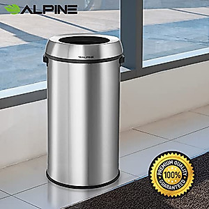 Alpine17 Gallon Stainless Steel Trash Can - Heavy Duty Garbage Bin for Home & Business Wastes (Open Top)
