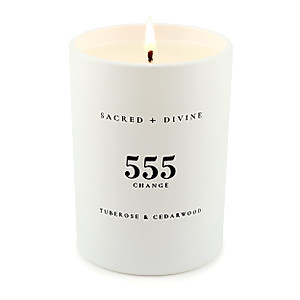 Sacred + Divine 555 "Change Scented Intention Candle, Tuberose and Cedarwood, Angel Number Manifestation Candle, Soy Coconut Aromatherapy Candle, 80 Hour Burn Time, Holiday Gift-Ready Box